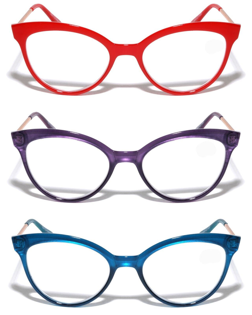 3 Pairs Women Cateye Pointed Tip Reading Glasses Metal Temple Clear Re ...