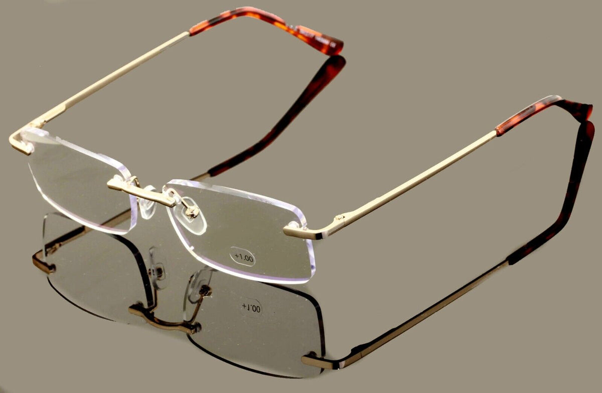 Slim Rimless lightweight metal anti blue light blocking UV reading gla ...